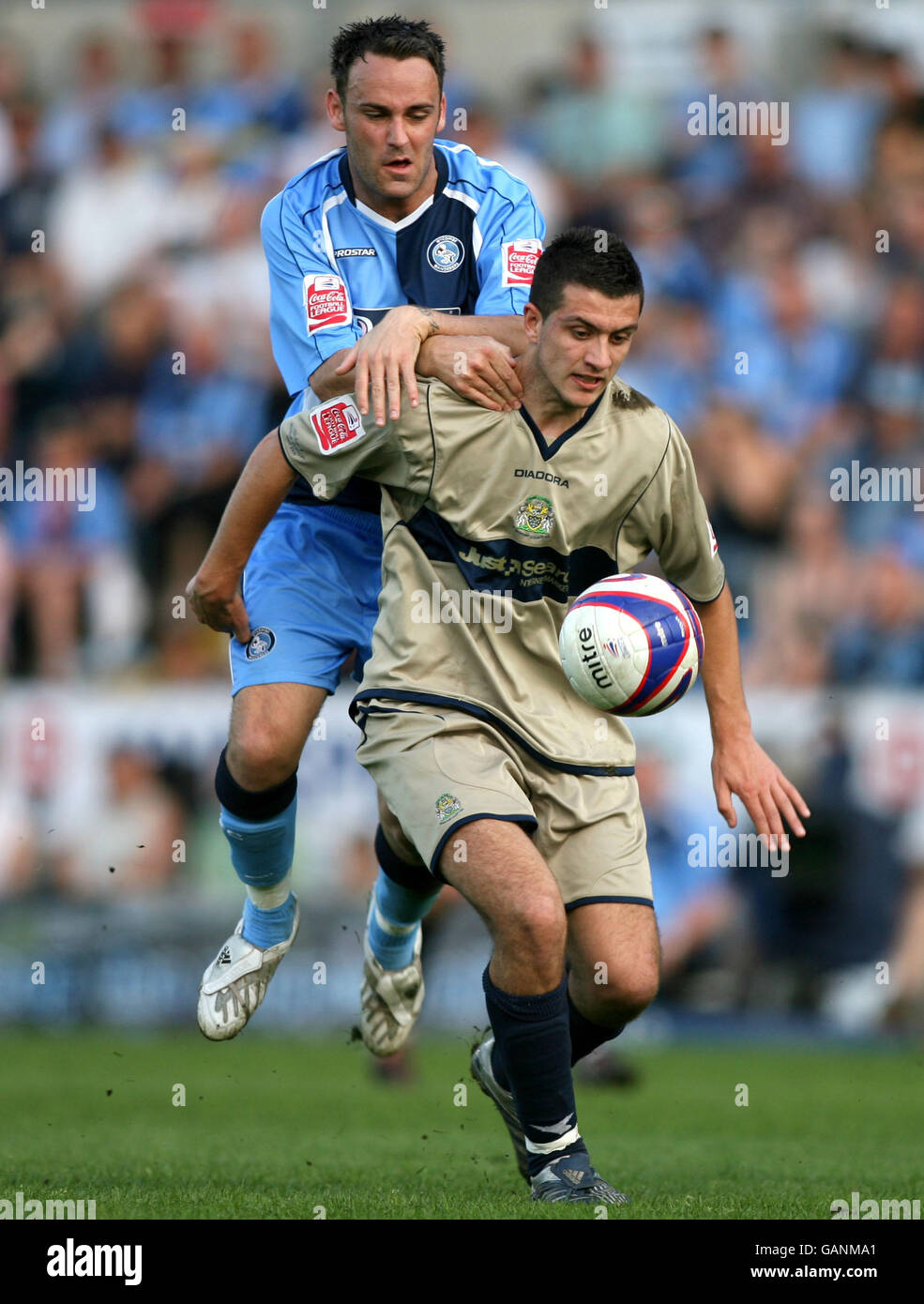 Wycombe Wanderers' Scott Oakes and Stockport County's Gary Dicker Stock ...