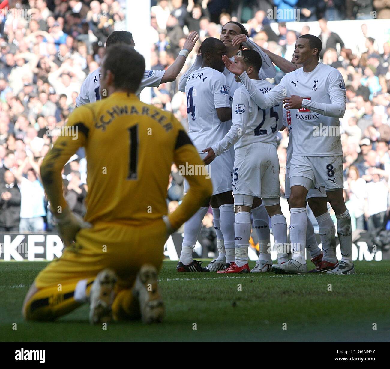 Middlesbrough goalkeeper Mark Schwarzer is left dejected as Tottenham ...