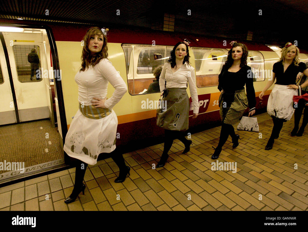 Models pose underground fashion show part glasgows first subway ...