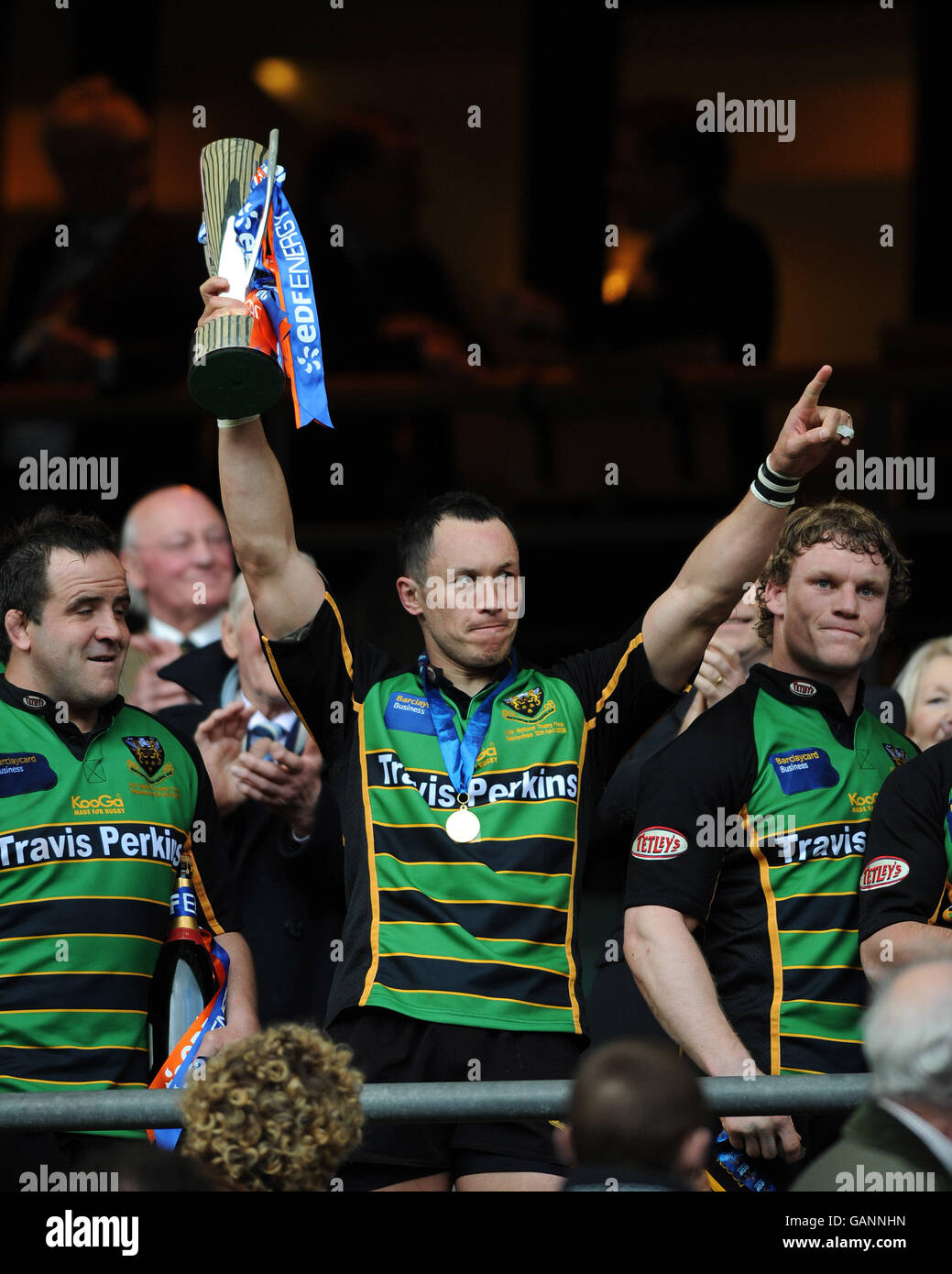 Northampton saints bruce reihana lifts the edf energy national trophy ...