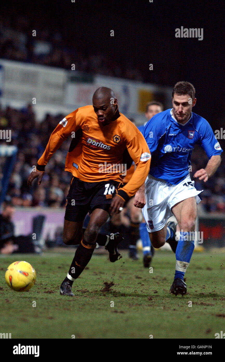 Wolverhampton Wanderers' George Ndah (l) goes past Ipswich Town's Chris ...