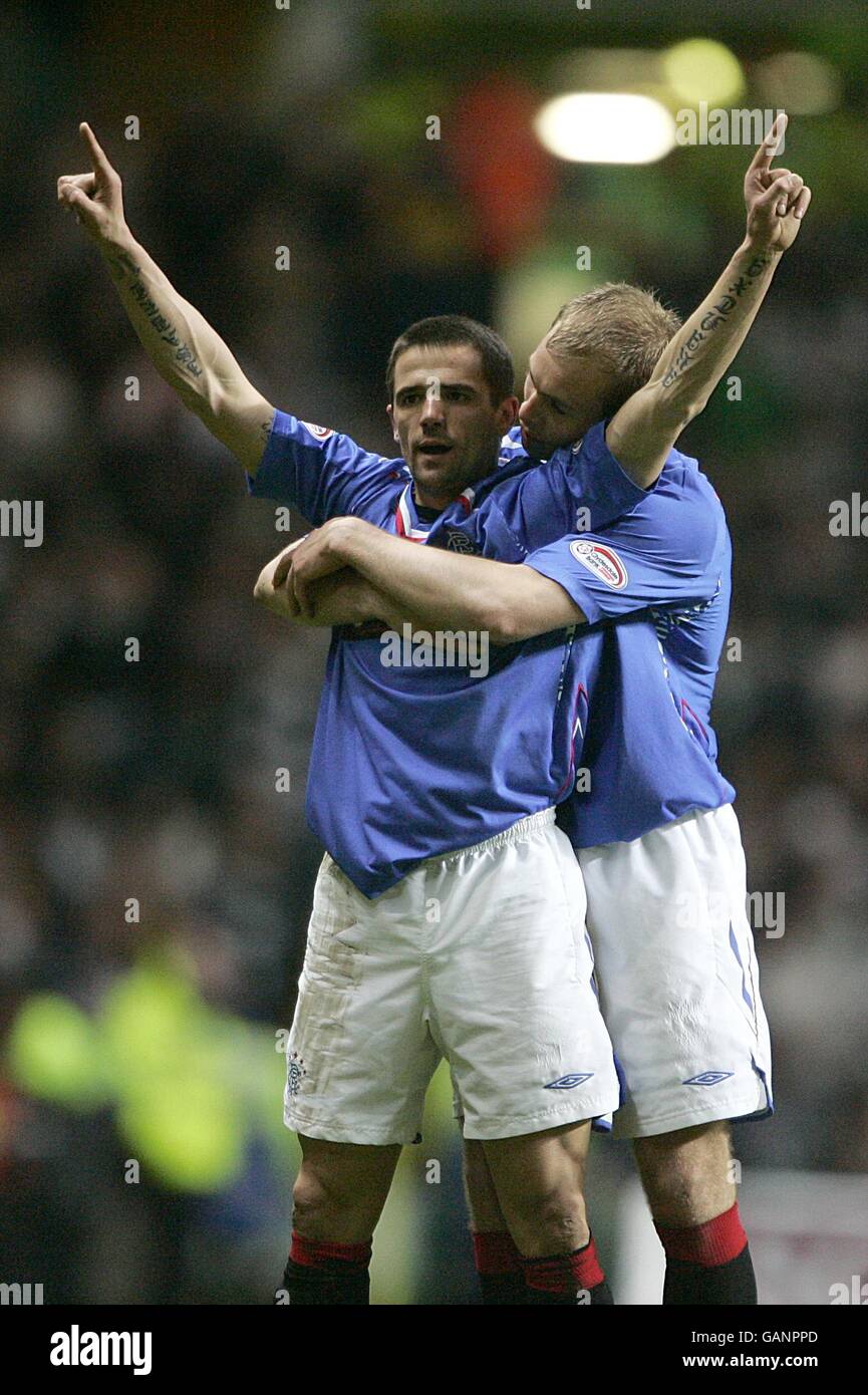 Rangers' goalscorer Nacho Novo is congratulated by his team mate Steven ...