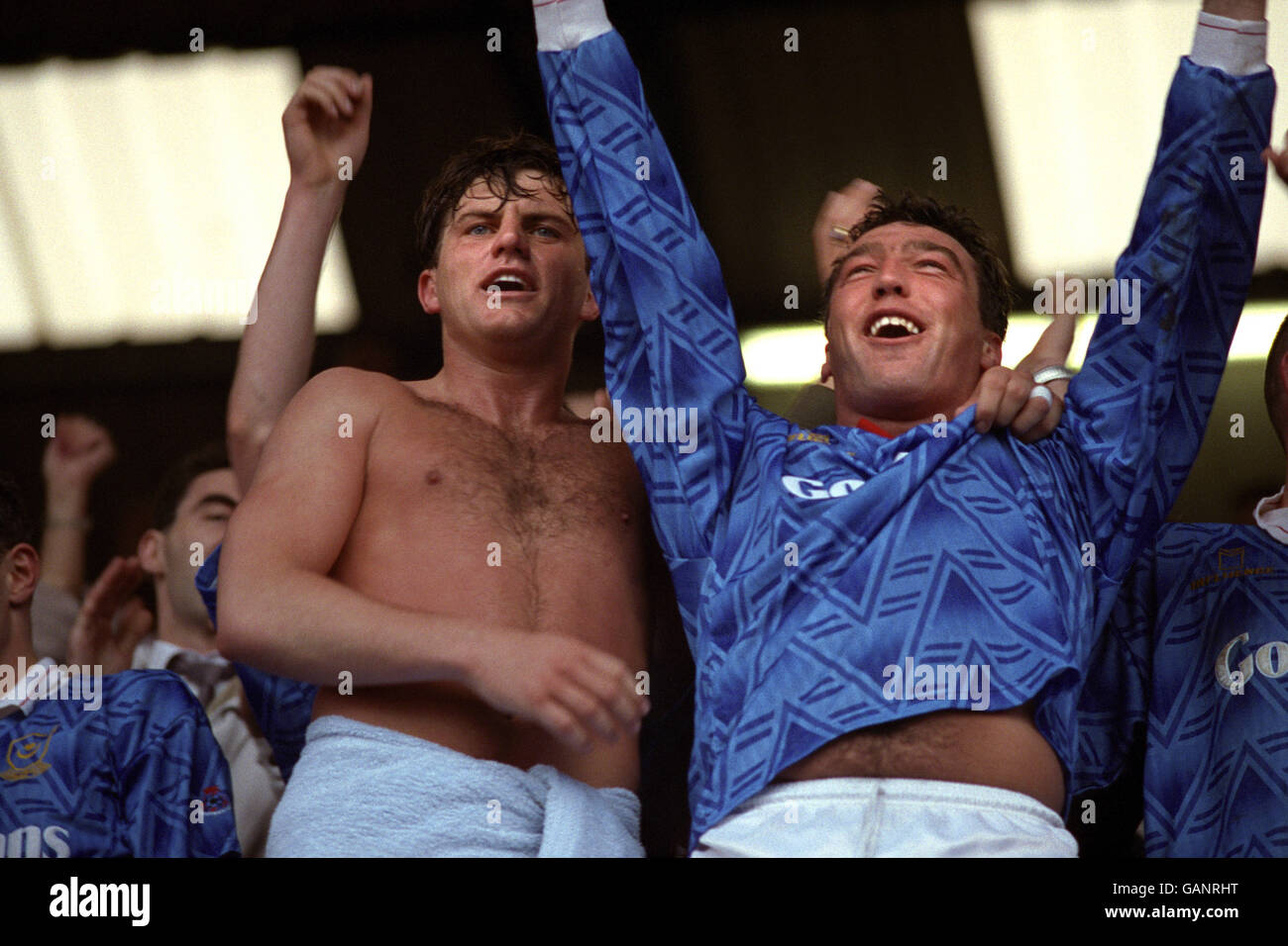 Portsmouth's Martin Kuhl (l) and Warren Aspinall (r) celebrate victory ...