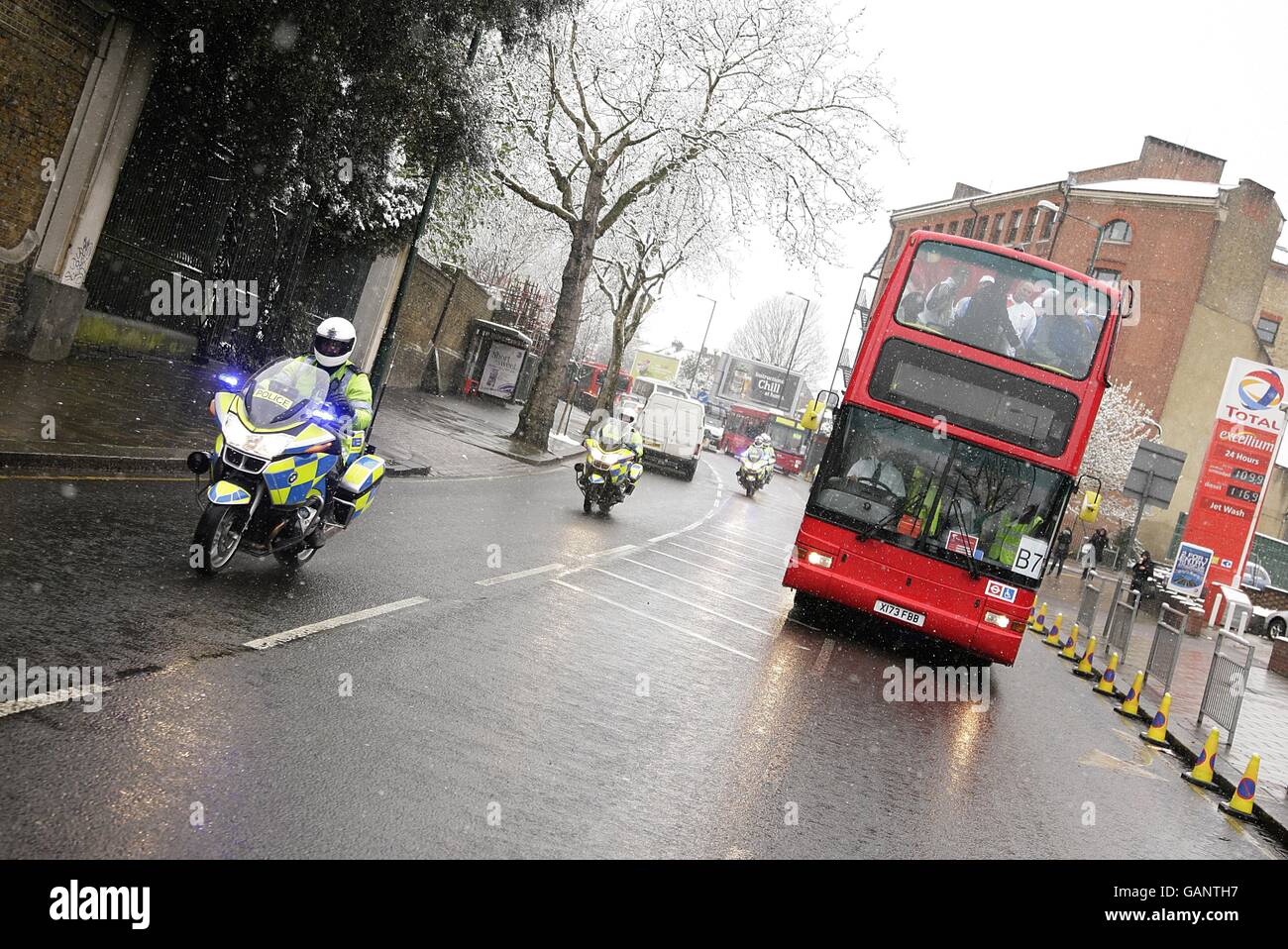 Beijing Olympics Torch Relay - London. The Olympic bus nears Ladbroke ...
