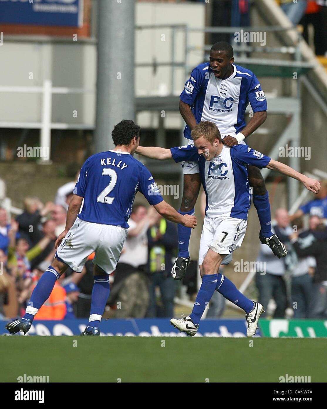 Birmingham City's Sebastian Larsson (7) is congratulated by his team ...