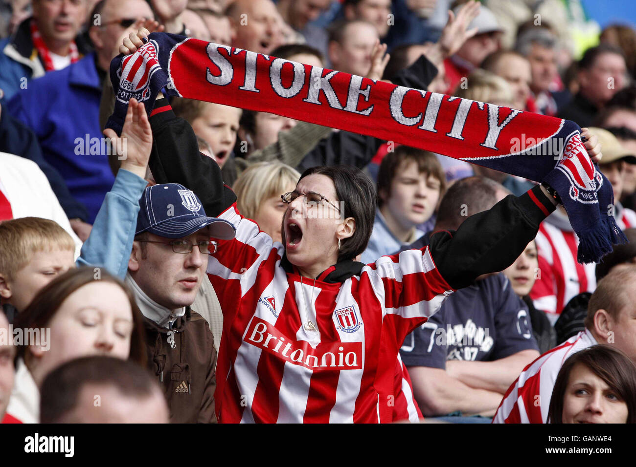 Stoke City fans watching on a big screen at the Britannia Stadium Stoke ...