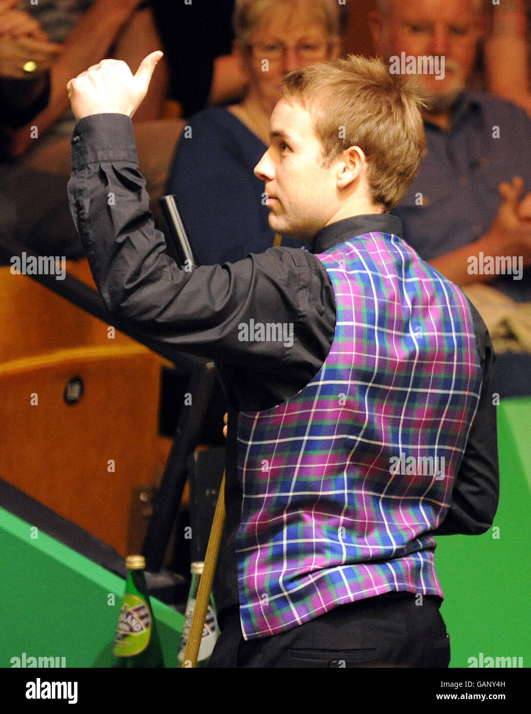 Ali Carter celebrates victory in his quarter final match during the 888 ...