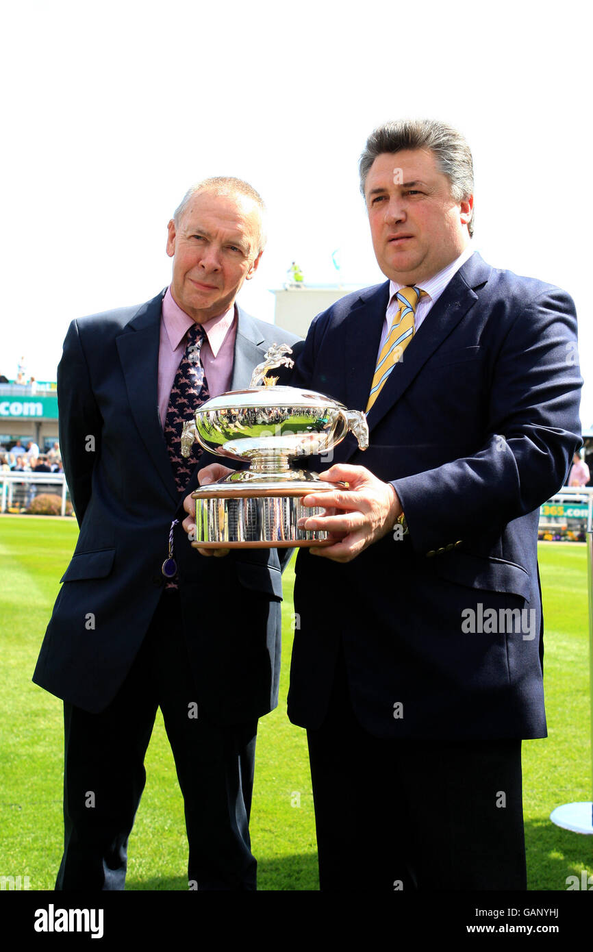 The Champion Trainer Trophy, awarded to Paul Nicholls (right), on ...