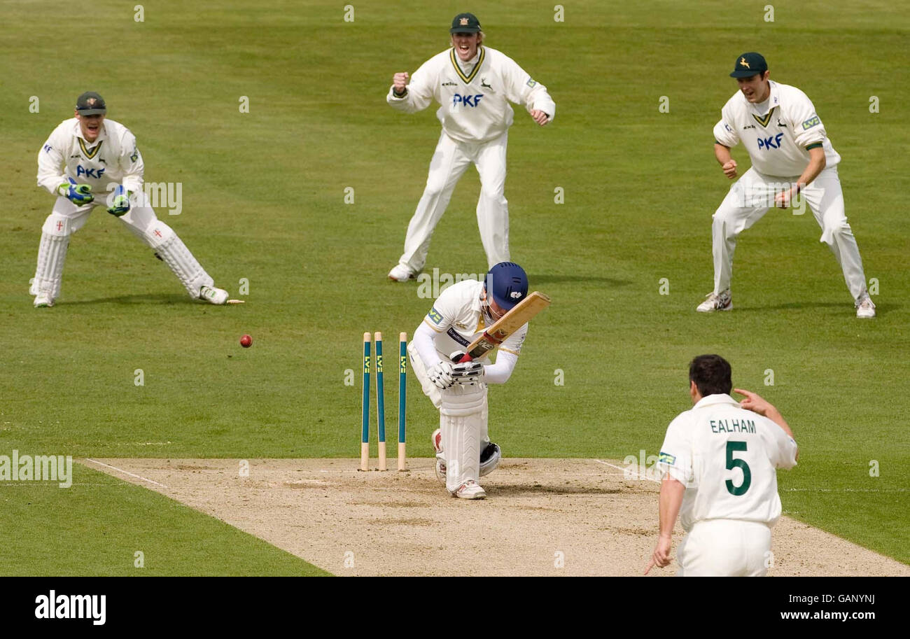 Nottinghamshire's Mark Ealham for 9 runs during the LV County ...
