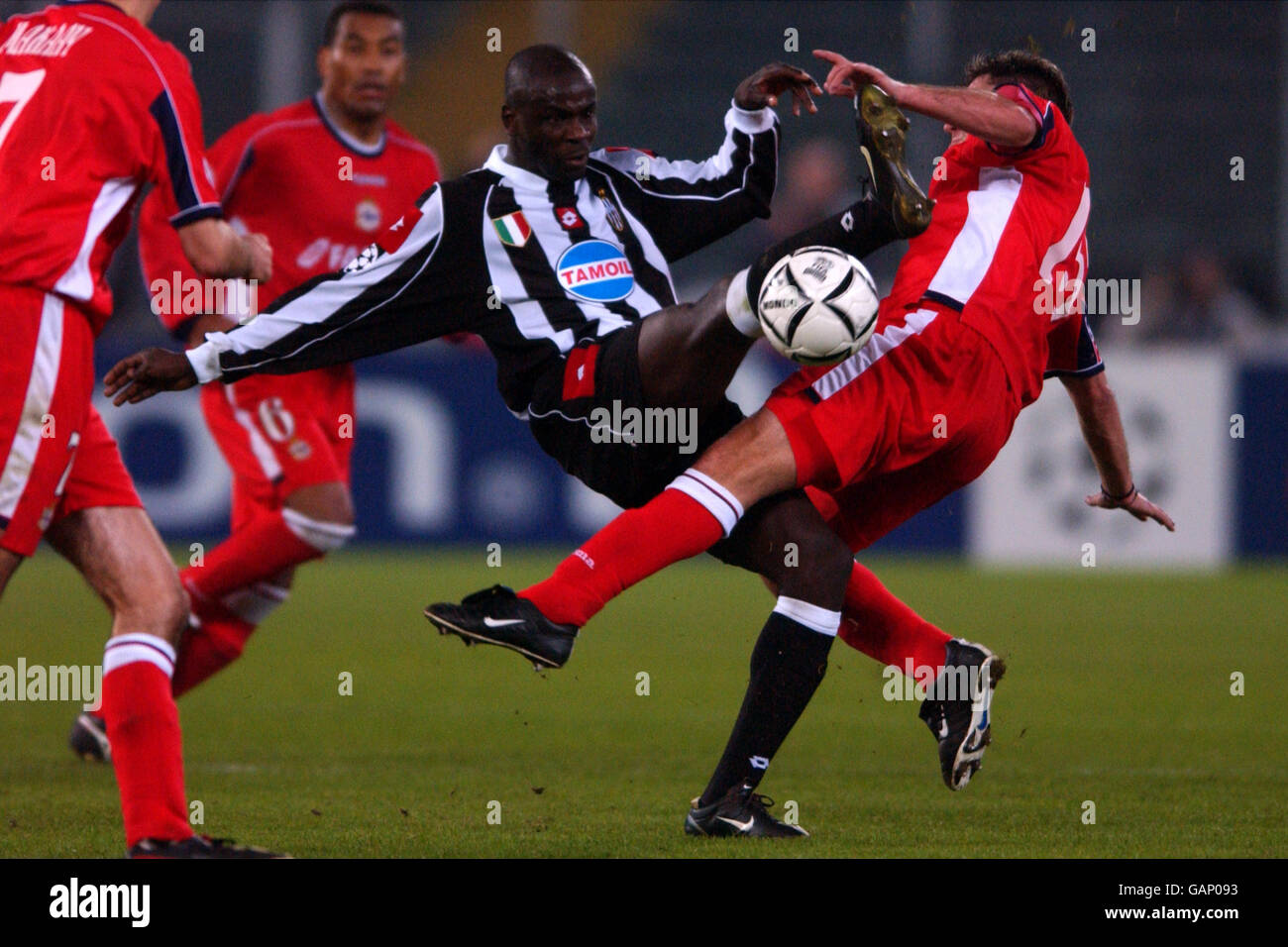 (L-R) Juventus's Lilian Thuram and Deportivo La Coruna's Joan Capdevila ...