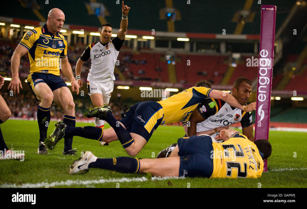 Bradford's Semi Tadulala scores the opening try against Leeds during ...