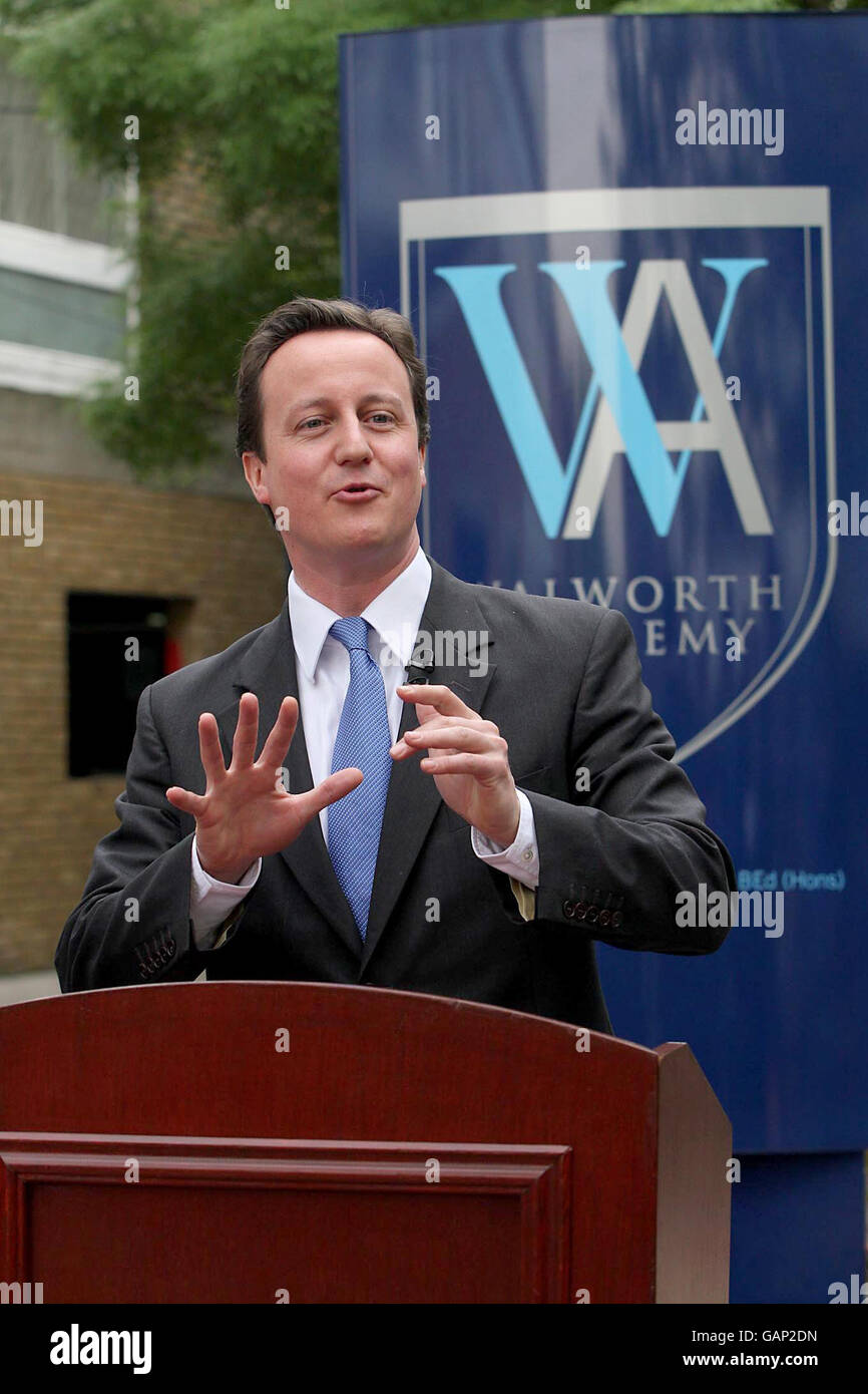 Conservative party leader david cameron visited walworth academy hi-res ...