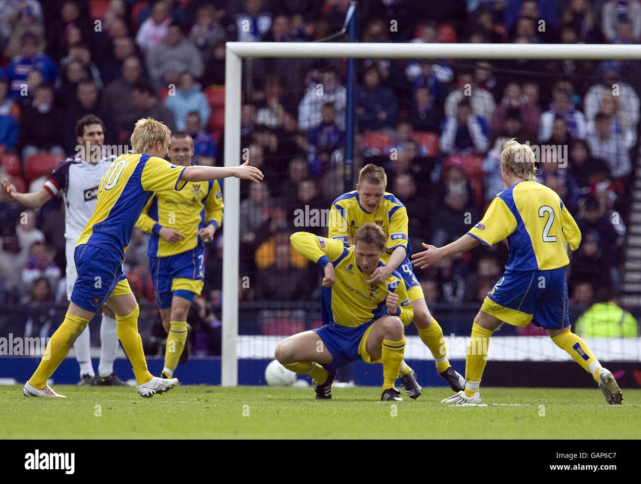 St Johnstone's Daniel McBreen celebrates scoring during the Scottish ...