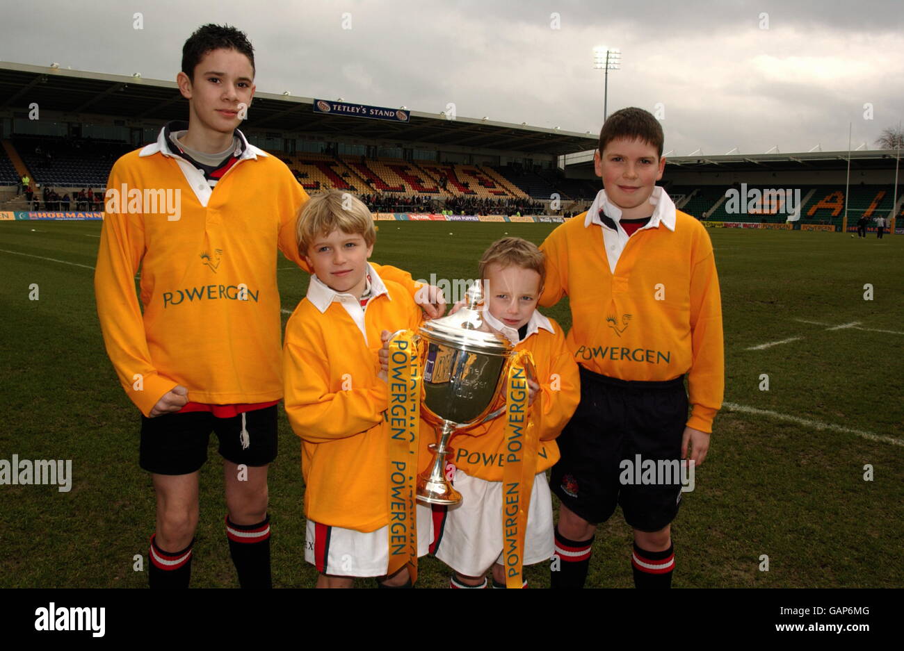 (L-R) Leicester Tigers' and Gloucester's mascots Sam Block, Miles ...