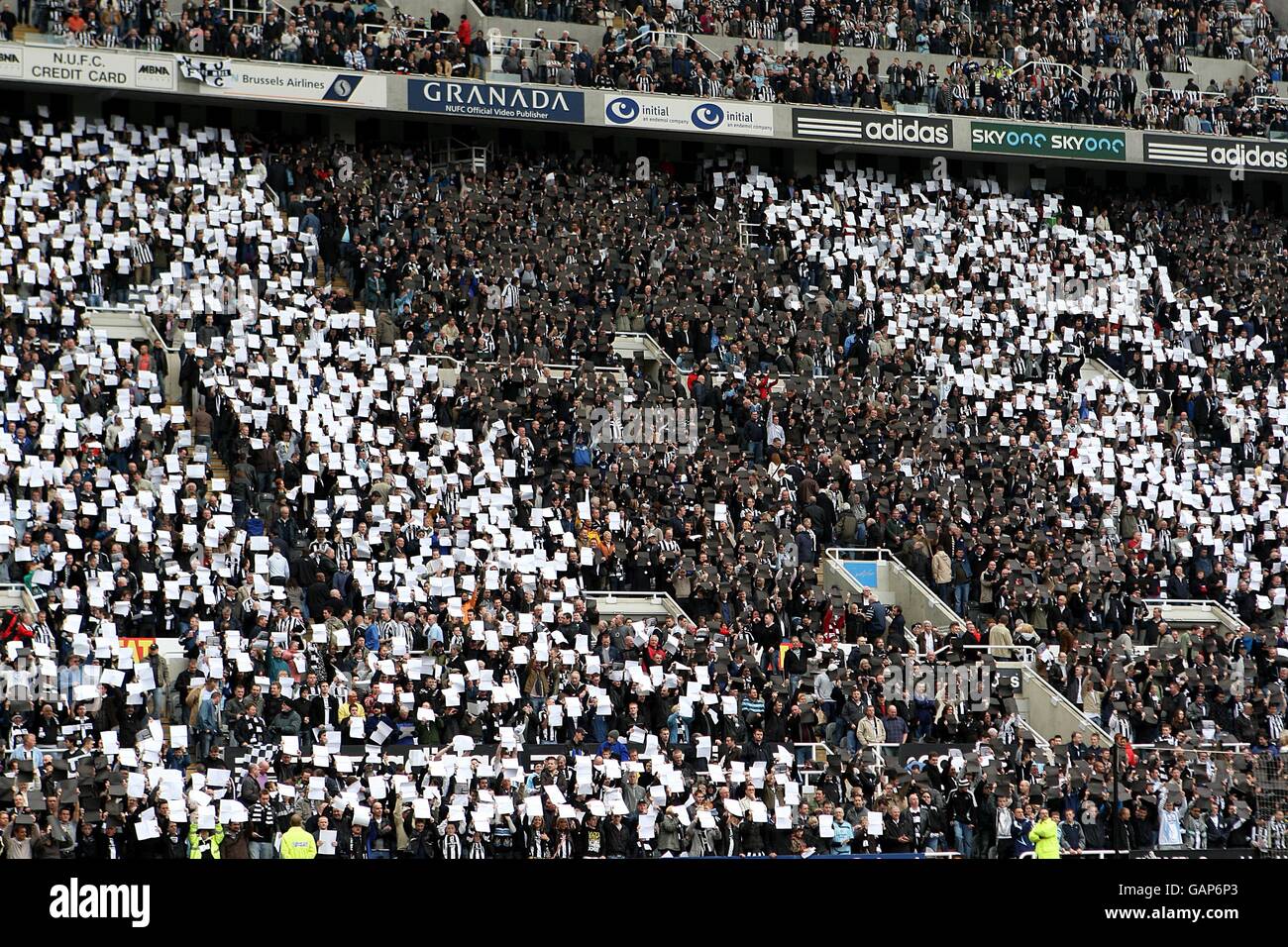 Newcastle United fans show their support, in the stands during the ...