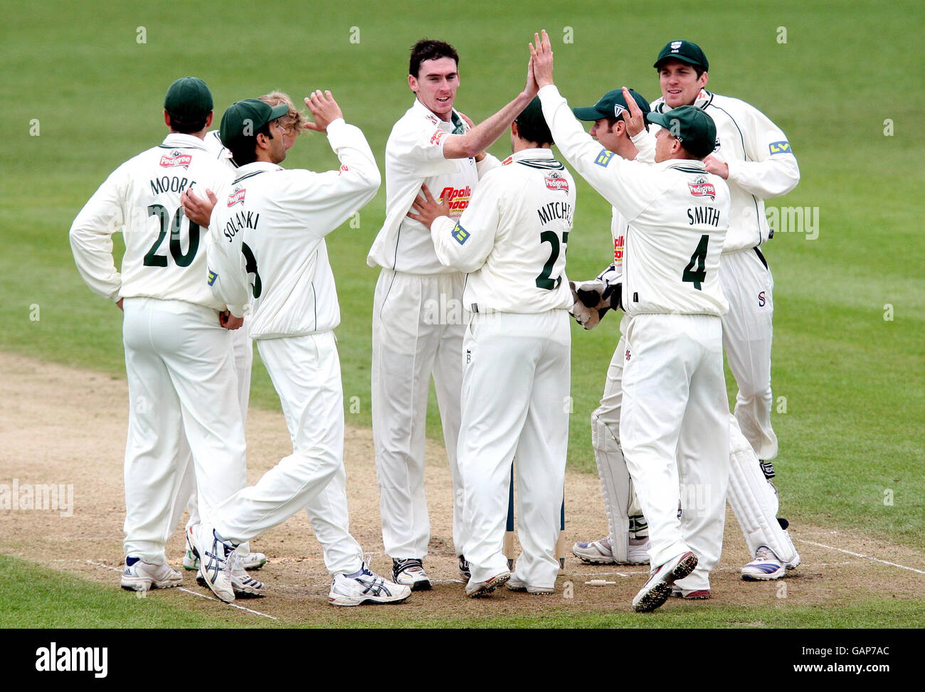 Worcestershire's Steve Magoffin celebrates taking the wicket of ...