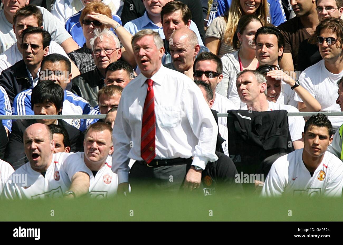 Manchester United Manager Alex Ferguson On The Bench High Resolution ...
