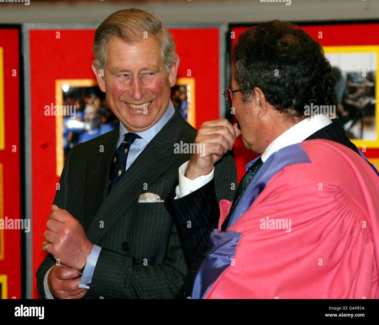 The Prince of Wales shares a laugh with Professor Lord Winston during ...