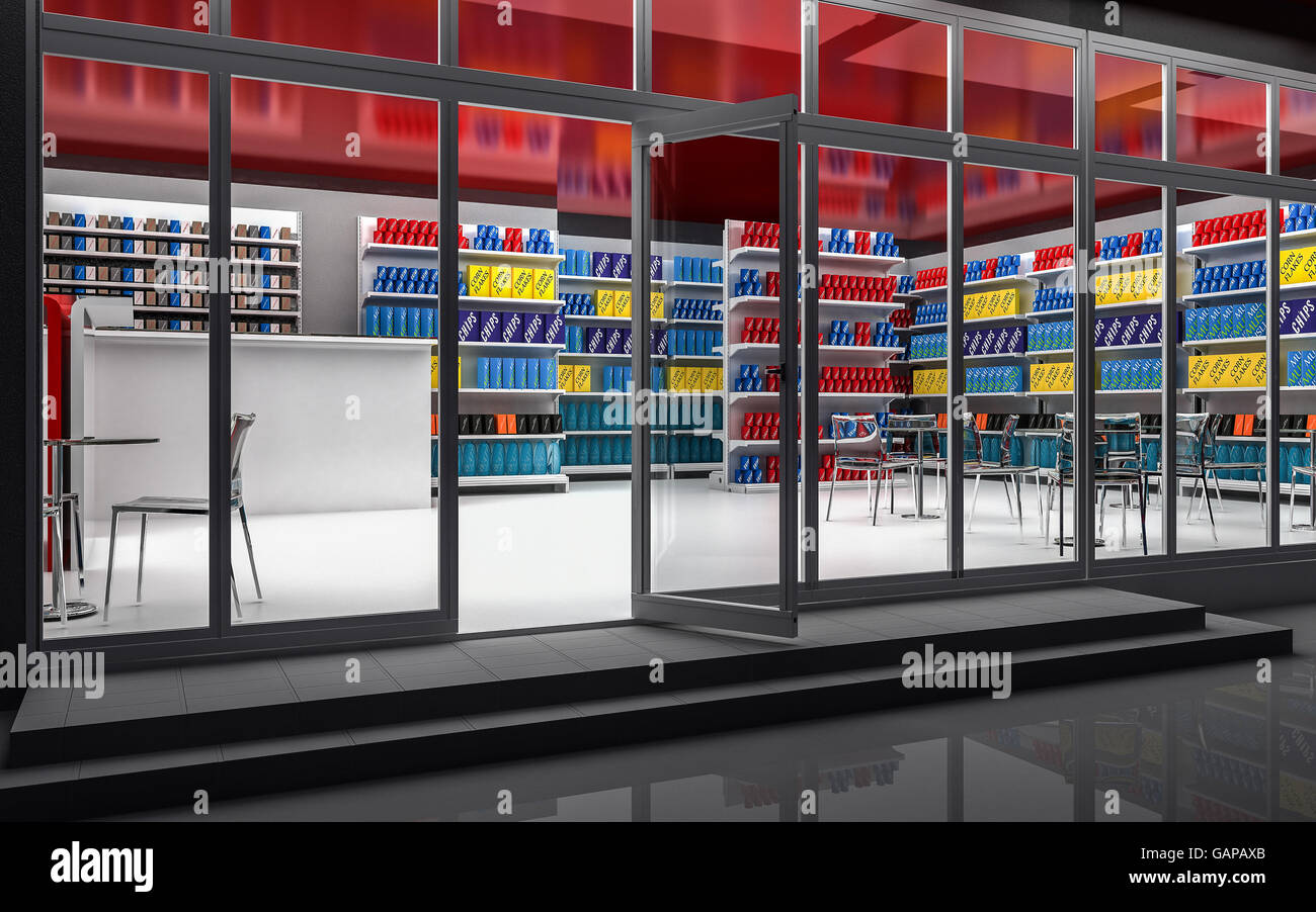 illustration of a 24-hour store at night Stock Photo - Alamy
