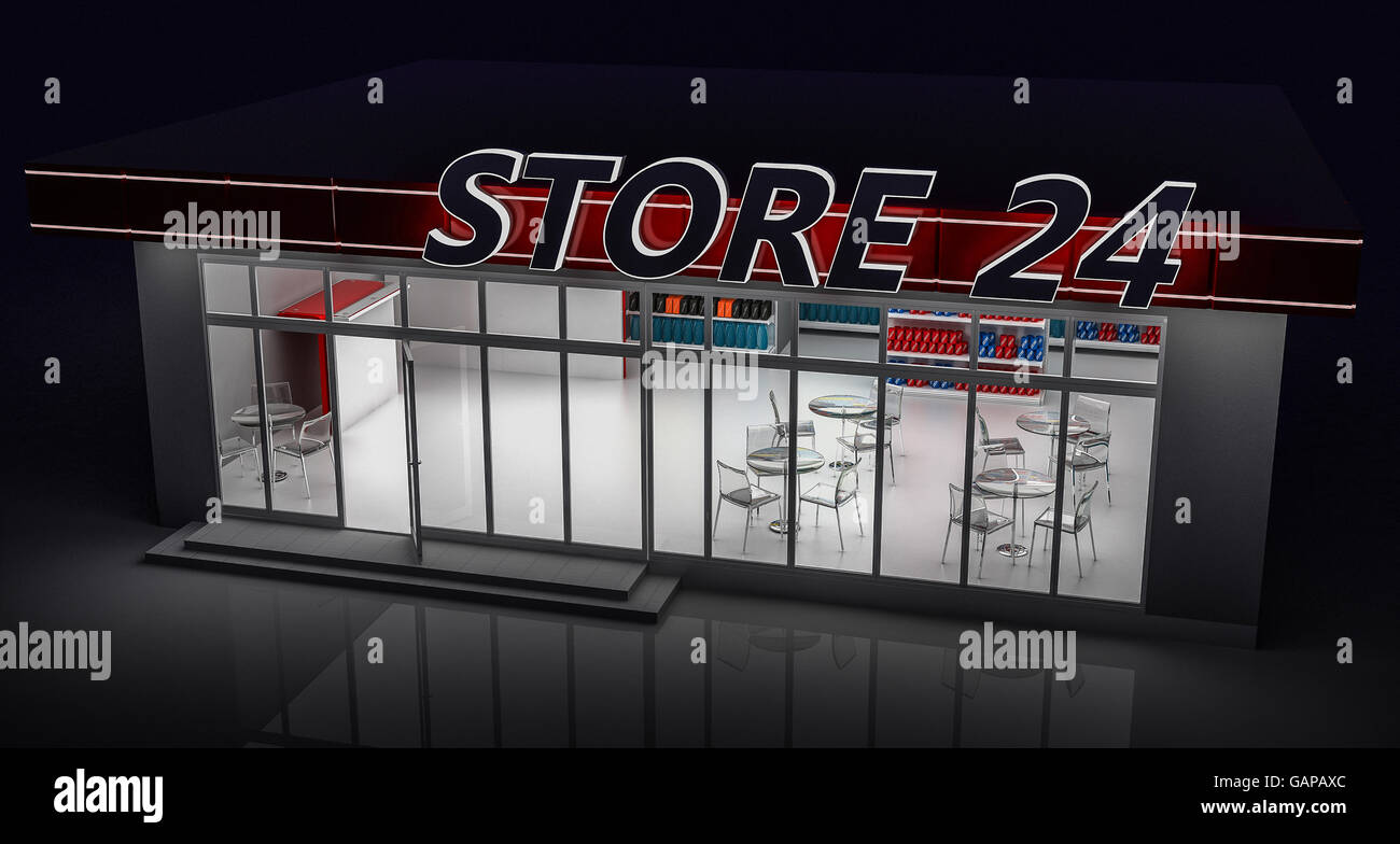 illustration of a 24-hour store at night Stock Photo - Alamy
