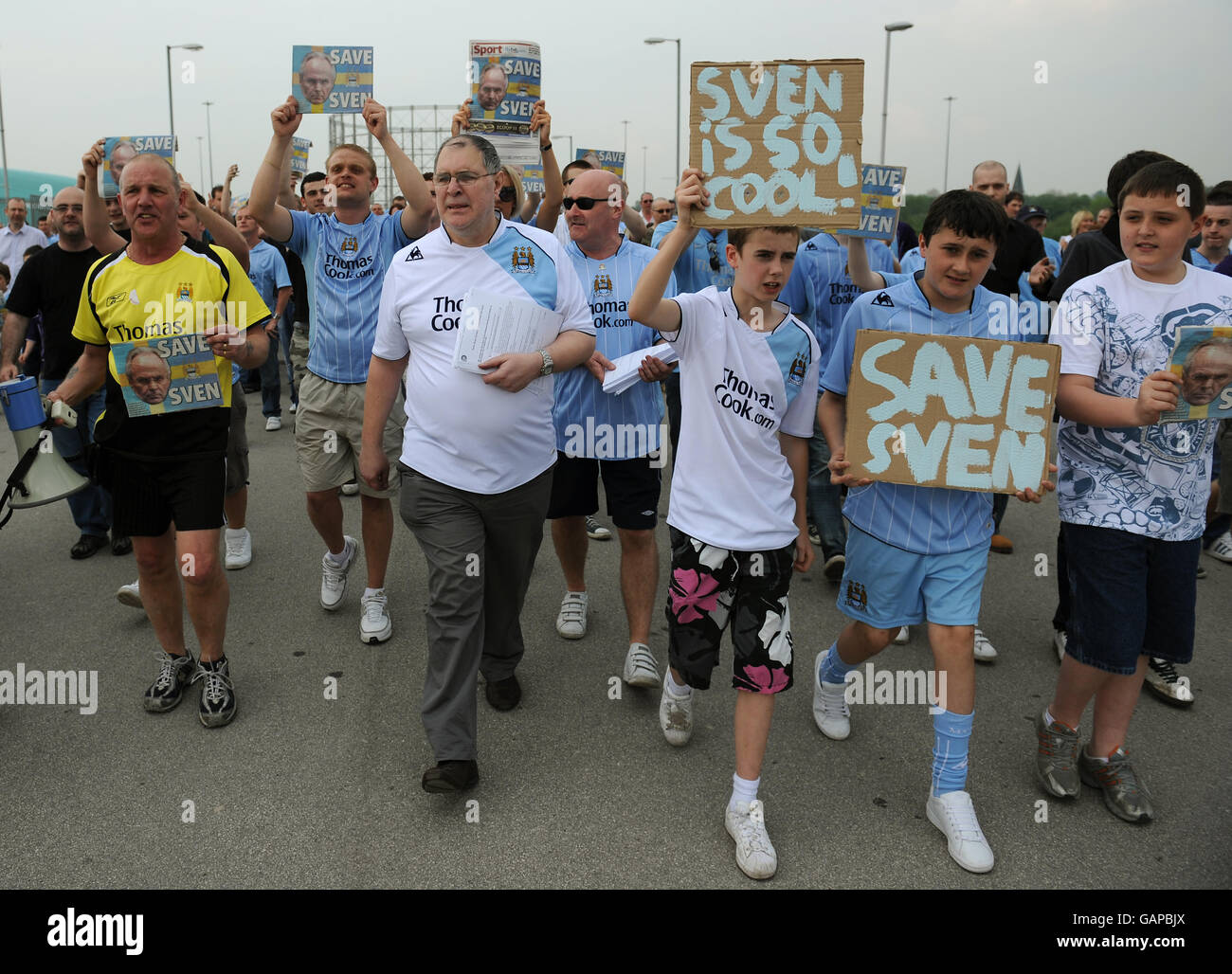 Manchester City fans protest against the sacking of manager Sven Goran ...