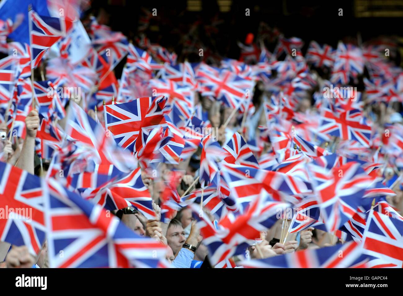 Rangers fans shows thier support with a sea of Union Jack flags, in the ...