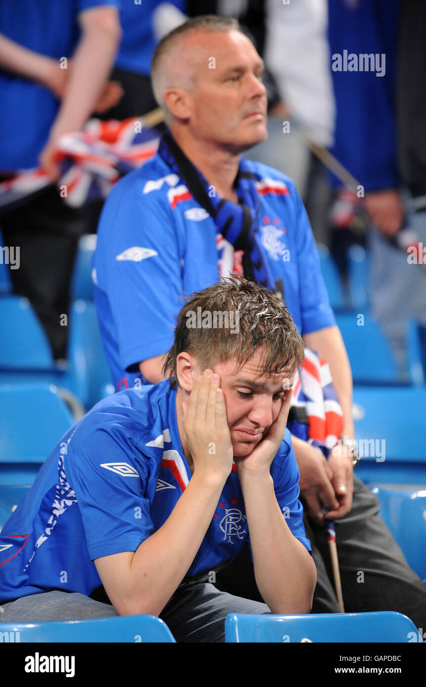 Rangers fans looks dejected in the stands, after the match Stock Photo ...
