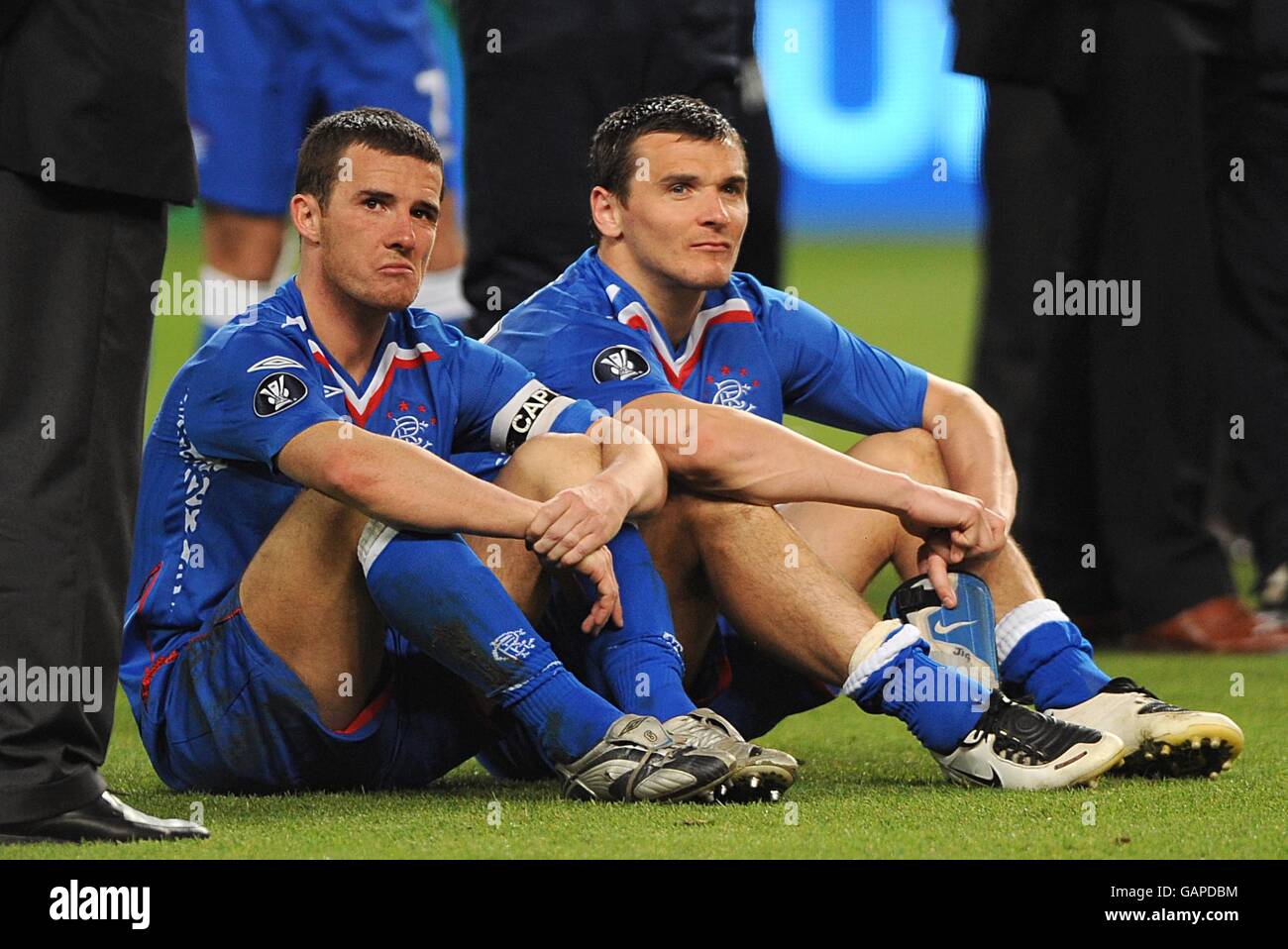 Rangers' Barry Ferguson (left) and Lee McCulloch sit dejected as the ...