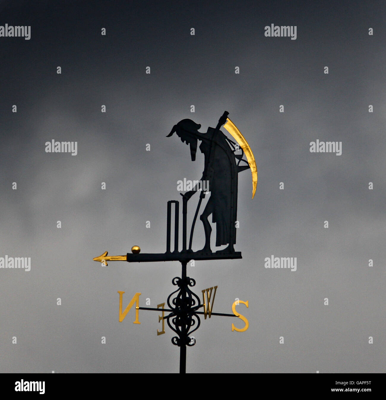 The weathervane at Lord's cricket ground, Old Father Time is shadowed ...