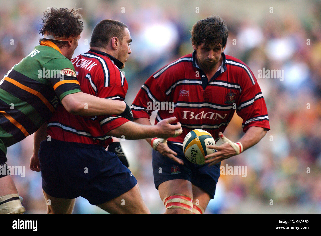 (L-R) Northampton Saints' Steve Williams holds back Gloucester's Trevor ...