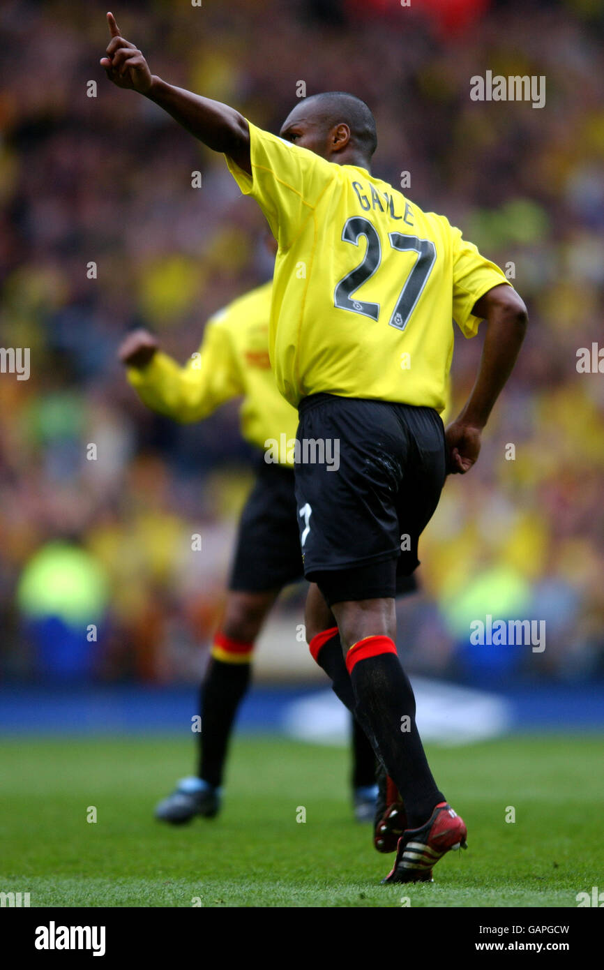 Watford's Marcus Gayle celebrates pulling a goal back against ...