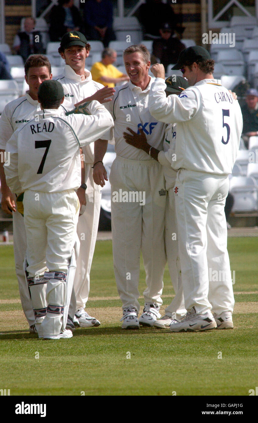Nottinghamshire's Steve Elworthy celebrates the wicket of Warwickshire ...