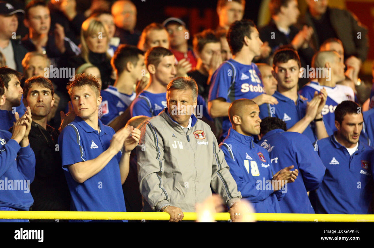 Carlisle United Manager John Ward thanks the fans as his players show ...