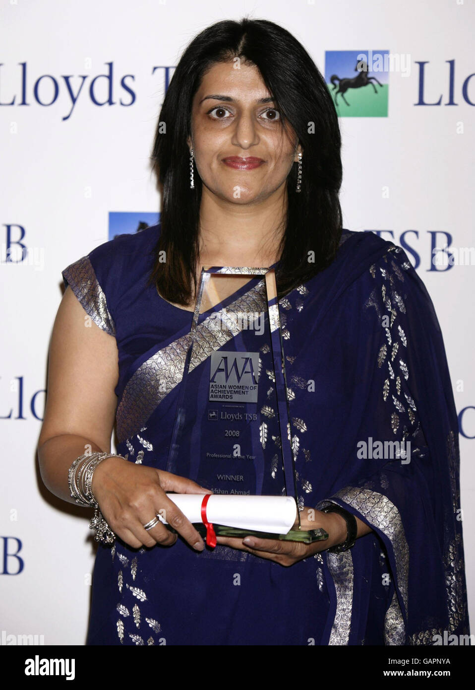 Afshan Ahmad with her Professional of the Year Award during the Asian ...