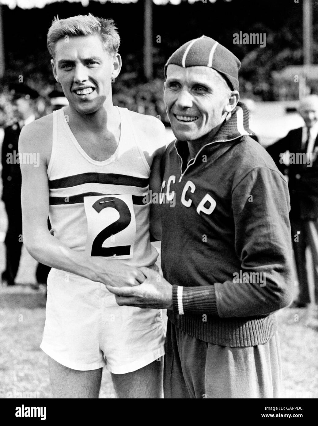 (L-R) Great Britain's George Knight congratulates Vladimir Kuts on ...