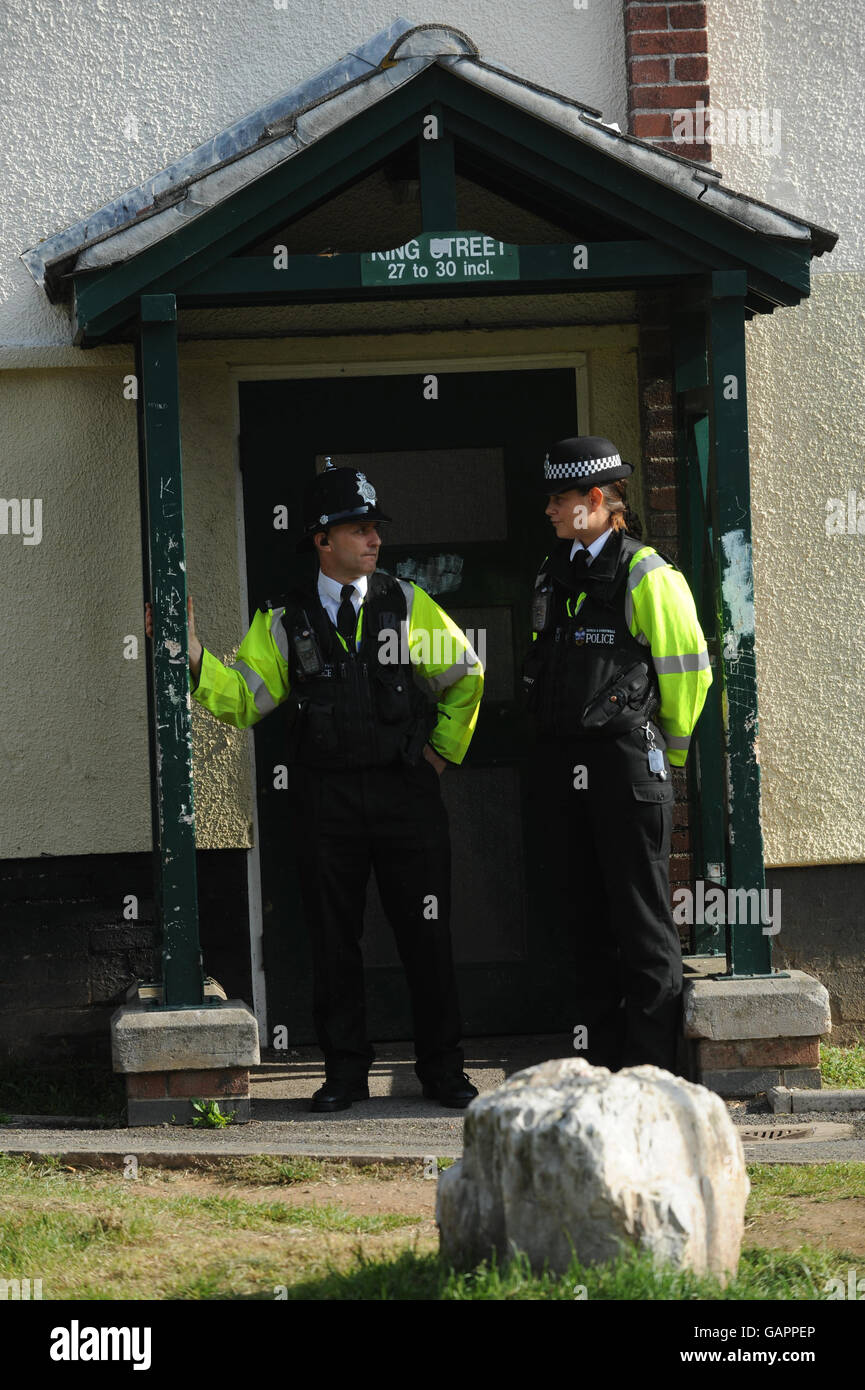 Exeter explosion. Police officers outside the King Street, Plymouth ...