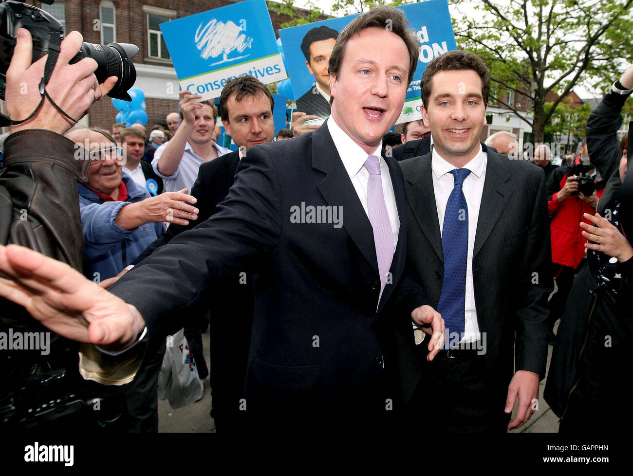 Conservative Party leader David Cameron (centre) with Conservative ...