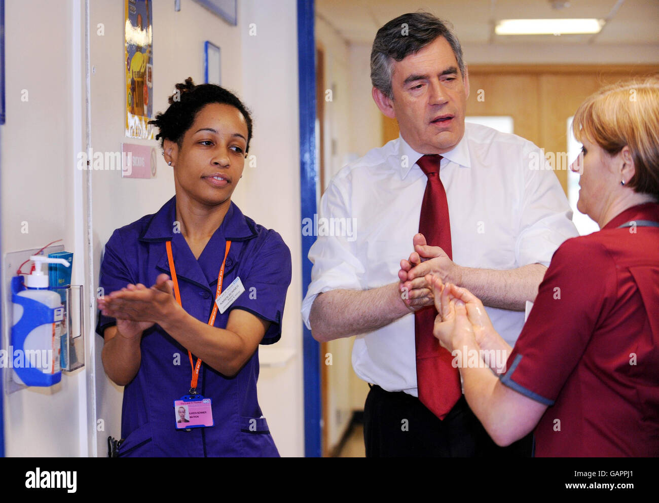 Left to right. Matron Karen Bonner, Prime Minister Gordon Brown and ...