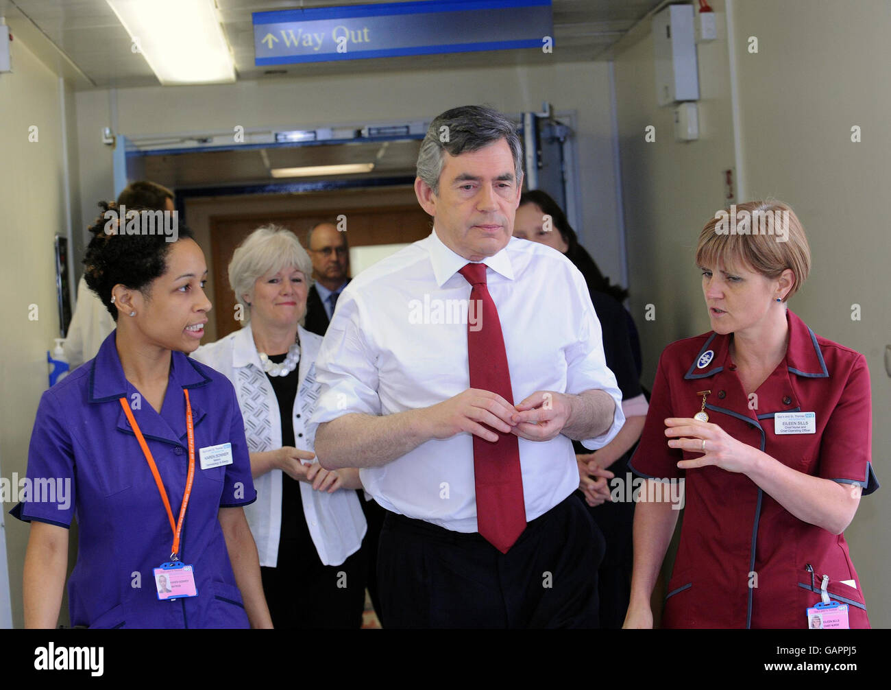 Left to right. Matron Karen Bonner, Prime Minister Gordon Brown and ...