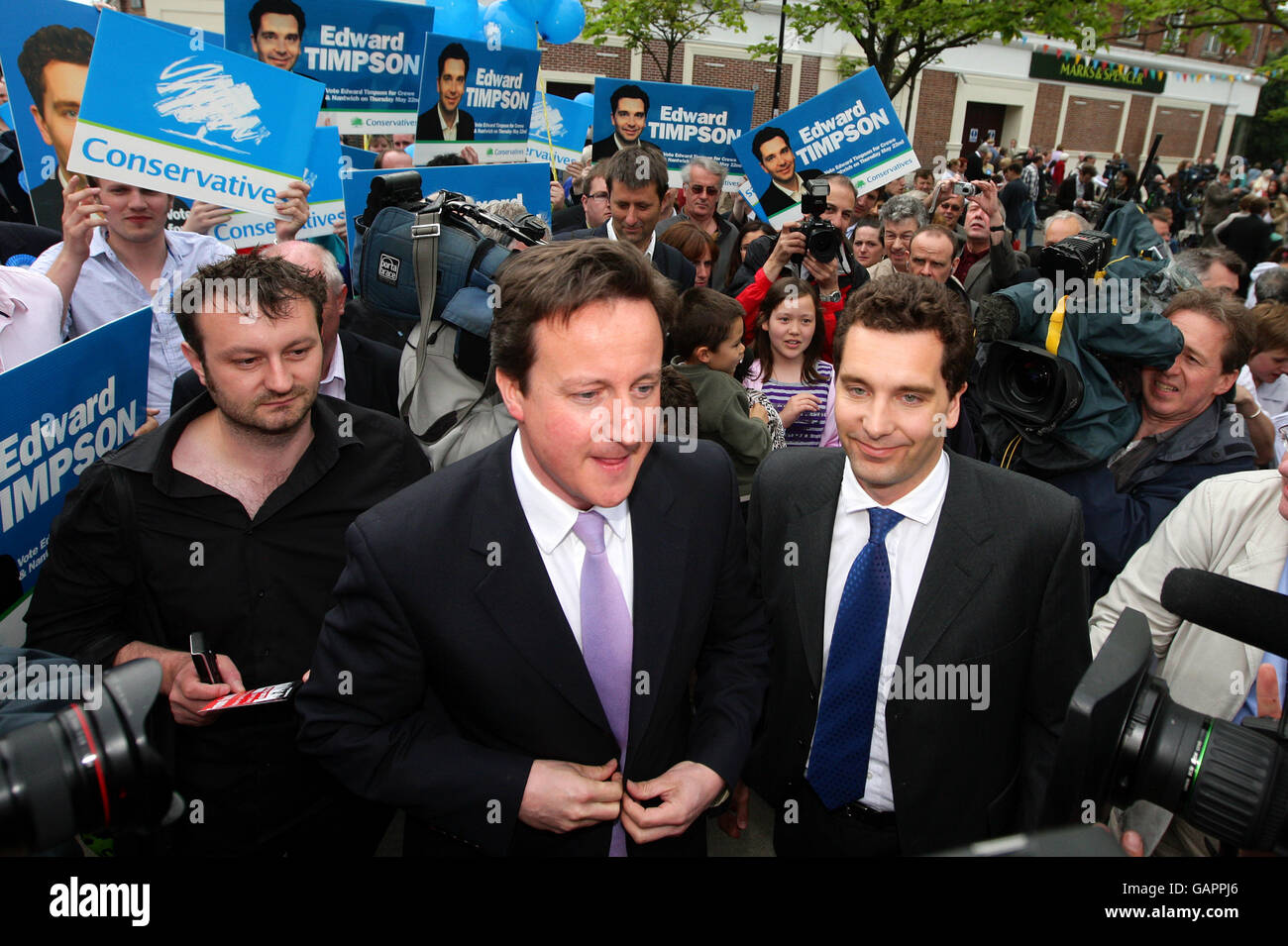 Conservative Party leader David Cameron (centre left) with Conservative ...