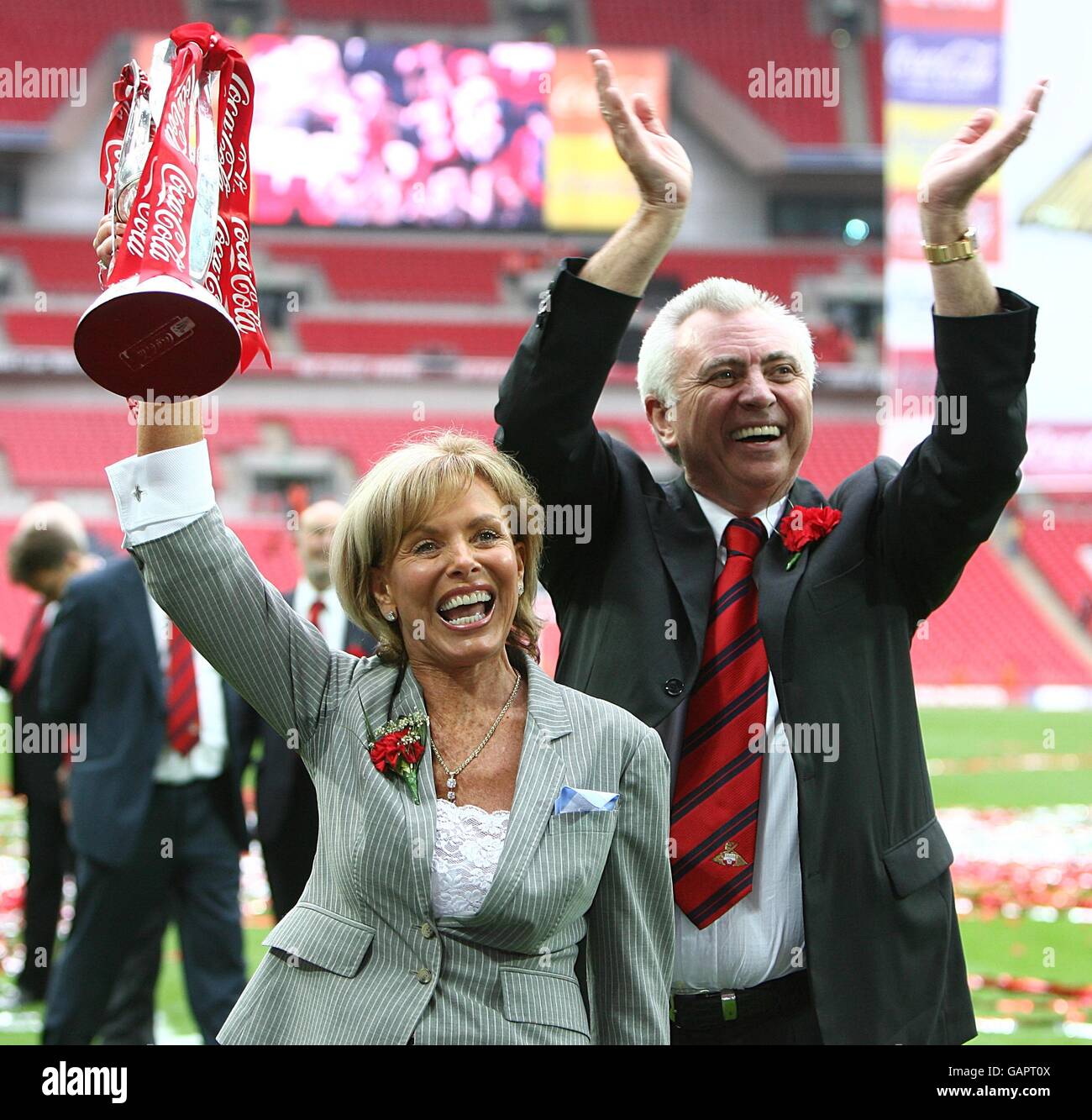 Doncaster Rovers chairman John Ryan and his wife Lynne celebrate with ...
