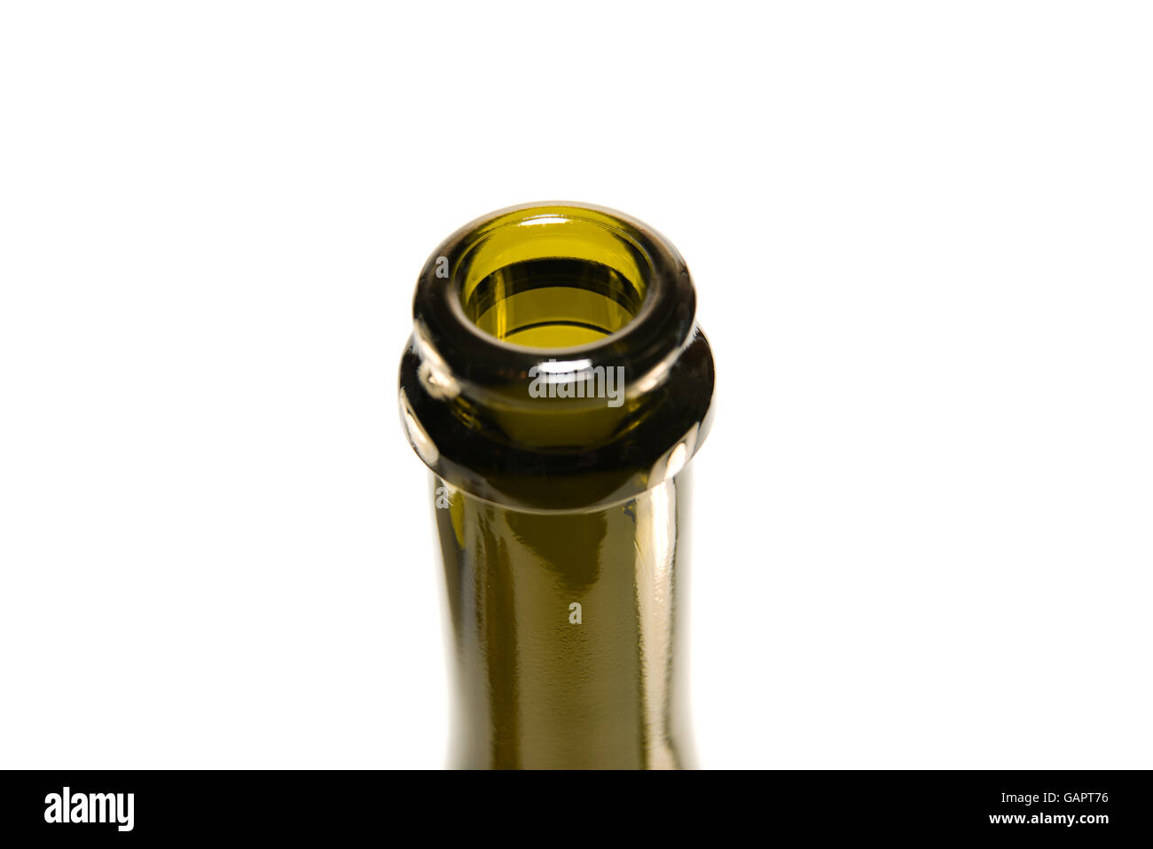 The edge of the neck of the glass bottle on white Stock Photo - Alamy
