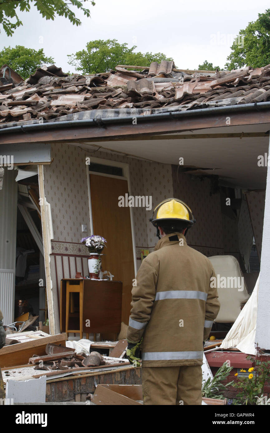 Home wrecked by suspected gas explosion Stock Photo - Alamy