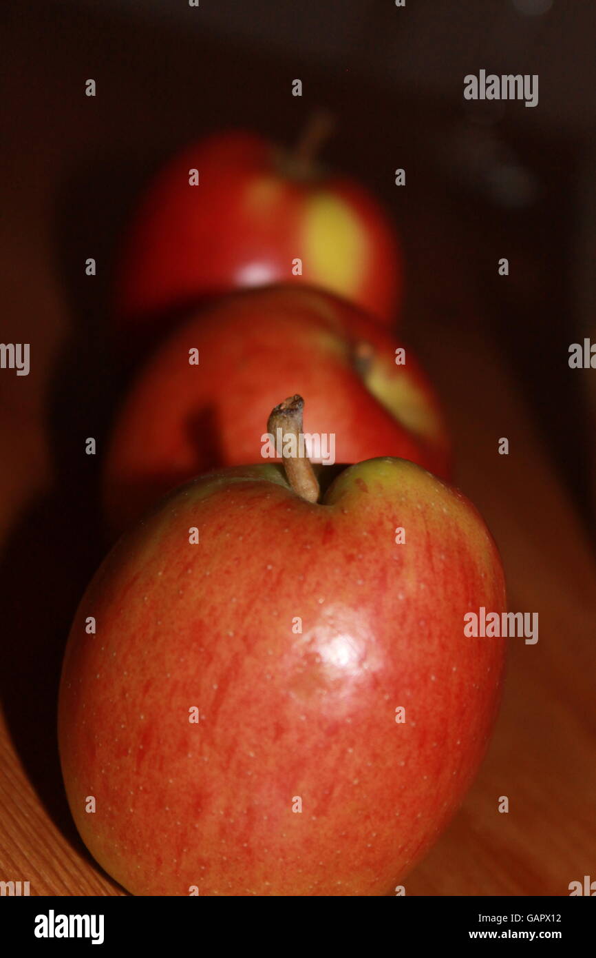 Apples in a row, apples, three, trio, healthy eating, fruit, light and ...