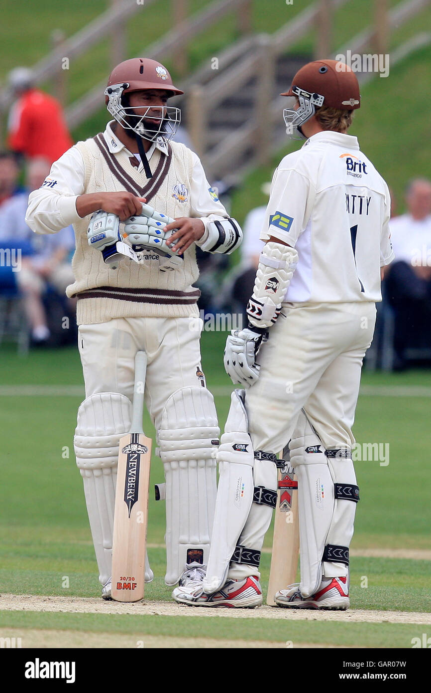 Surreys saqlain mushtaq and jonathan batty during the game hi-res stock ...