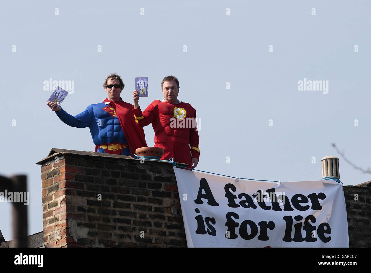 Two Fathers 4 Justice campaigners, dressed as comic book heroes ...