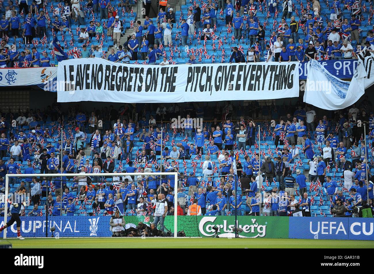 Rangers fans cheer on their side in the stands prior to kick off Stock ...