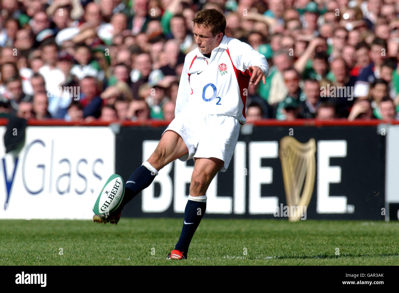 Englands jonny wilkinson kicks a conversion attempt hi-res stock ...