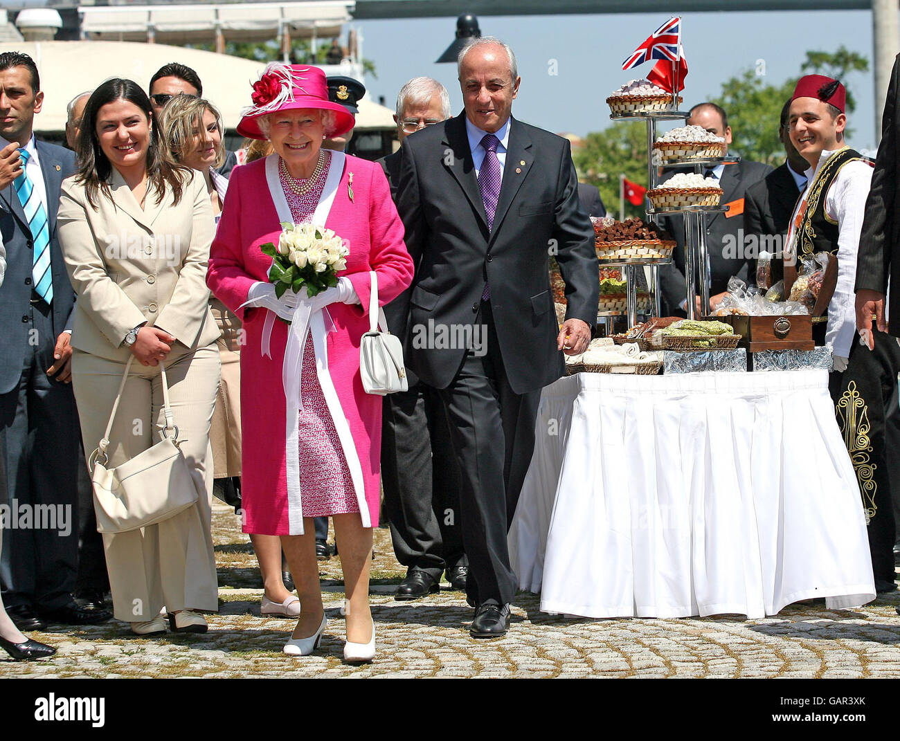 Britain's Queen Elizabeth II during a visit to Kabatas high school in ...