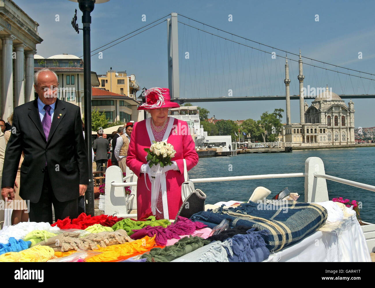 Britain's Queen Elizabeth II during a visit to Kabatas high school in ...